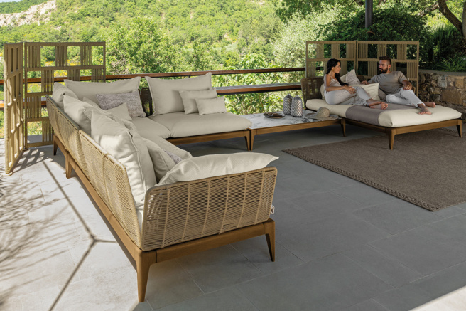 Cruise Teak J-Shape Sectional Sofa by Talenti | room service 360°