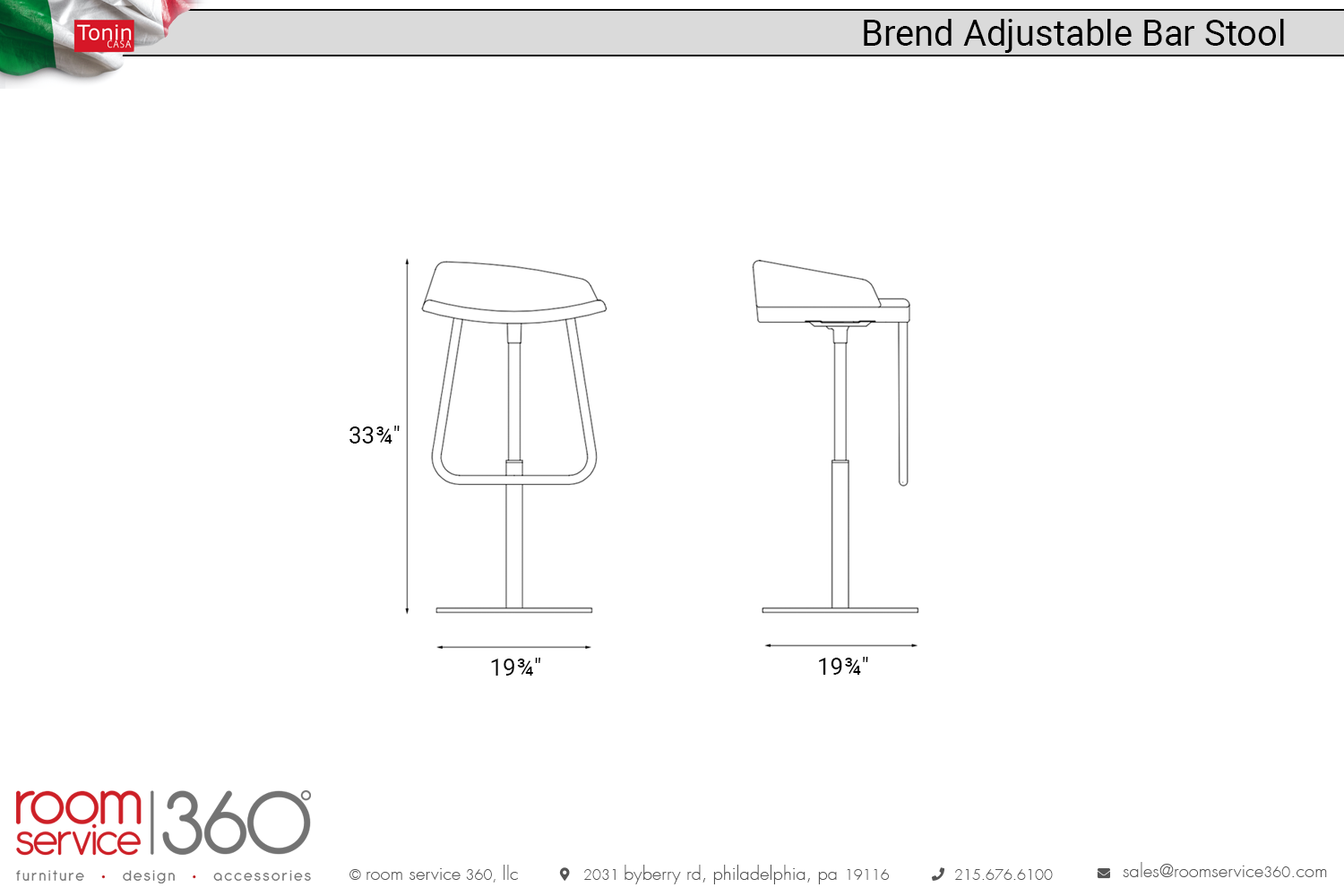 Brend Adjustable Bar Stool by Tonin Casa | room service 360°