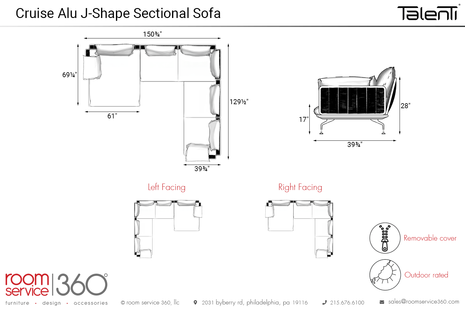Cruise Alu J-Shape Sectional Sofa by Talenti | room service 360°