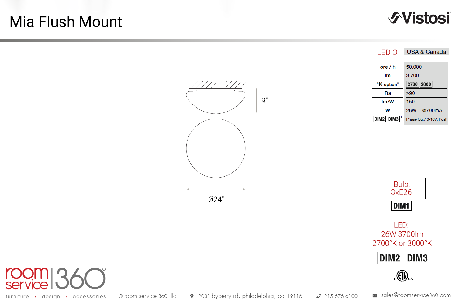Mia Flush Mount by Vistosi Lighting | room service 360°