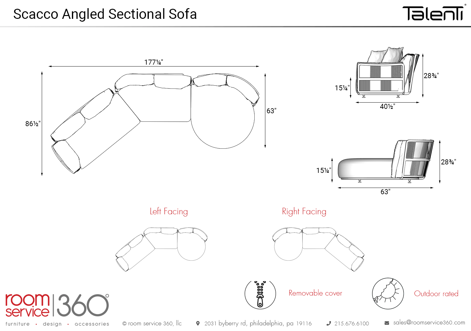 Scacco Angled Sectional Sofa by Talenti • room service 360°